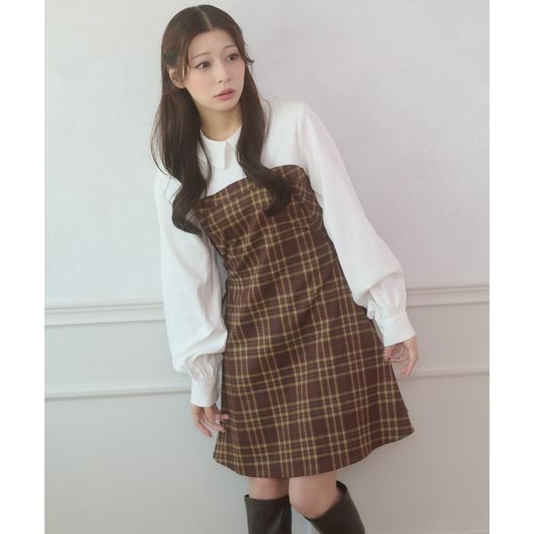 『セール実施中』ZOZO問い合わせ番号:101274655ショップ:Ambre Neige，アンブルネージュブランド:Ambre Neige，アンブルネージュ商品名:side lace up plaid pattern mini dress...