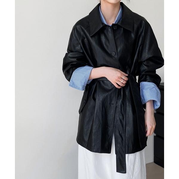 『タイムセール実施中』ZOZO問い合わせ番号:101285313ショップ:Ada.，エイダブランド:Miniministore，ミニミニストア商品名:エコレザーロングジャケット韓国風アウターカテゴリ:ジャケット/アウター>テーラードジ...