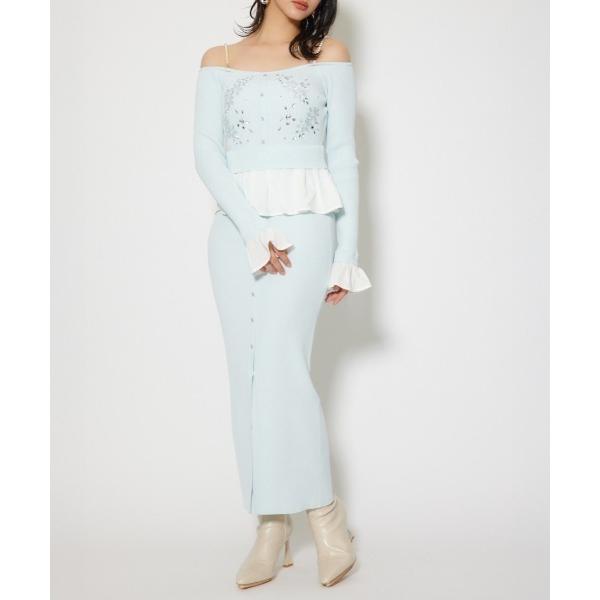 『タイムセール実施中』ZOZO問い合わせ番号:101415660ショップ:rienda，リエンダブランド:rienda，リエンダ商品名:2WAYビジューフラワーオフショルタイトニットワンピース 秋服 冬服カテゴリ:ワンピース/ドレス>...