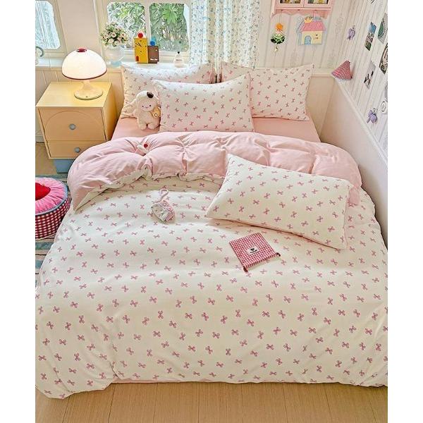 『タイムセール実施中』ZOZO問い合わせ番号:101450049ショップ:Teem Store，チームストアブランド:pyornim，ピョルニム商品名:【26年春夏新作】リボンフラワー柄 ベッドカバー4点セットカテゴリ:インテリア>寝...