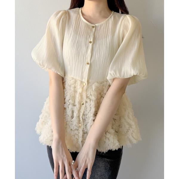 『タイムセール実施中』ZOZO問い合わせ番号:101450125ショップ:junoah，ジュノアブランド:mipiarl，ミピアール商品名:フラワーモチーフチュールペプラムブラウスカテゴリ:トップス>シャツ/ブラウスブランド品番:fr...