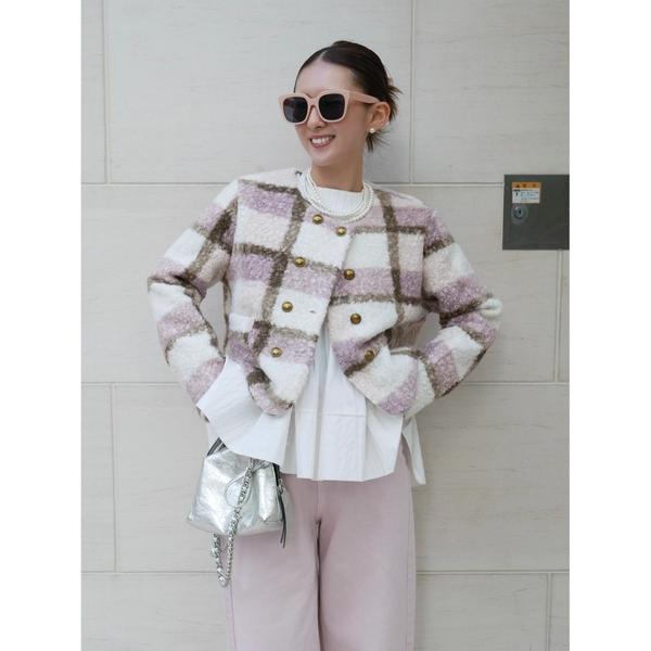 ZOZO問い合わせ番号:101481469ショップ:BeBeoD，べベッドブランド:BeBeoD，べベッド商品名:ブークレチェックショートジャケットカテゴリ:ジャケット/アウター>テーラードジャケットブランド品番:86120素材:ポリ...