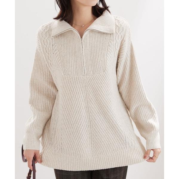 ZOZO問い合わせ番号:101656936ショップ:BELLUNA PLUS，ベルーナ プラスブランド:BELLUNA PLUS，ベルーナ商品名:ハーフジップ使い編地切替ニットチュニックカテゴリ:ワンピース/ドレス>チュニックブランド...