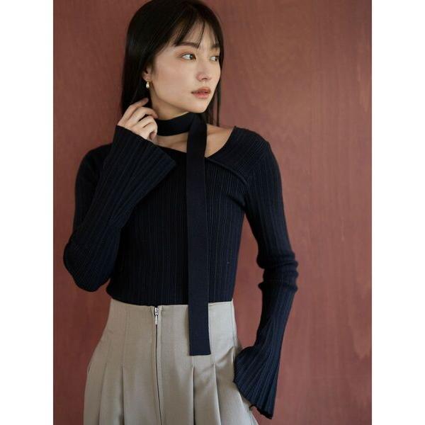 『タイムセール実施中』ZOZO問い合わせ番号:101691039ショップ:LAGUNAMOON，ラグナムーンブランド:LAGUNAMOON，ラグナムーン商品名:ボウタイアシンメトリーネックニットプルオーバーカテゴリ:トップス>ニット/...