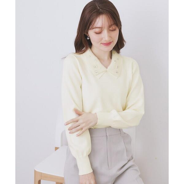 ZOZO問い合わせ番号:101691068ショップ:index，インデックスブランド:index，インデックス商品名:ダブルビジューフェザー衿付きニット【洗濯機OK】カテゴリ:トップス>ニット/セーターブランド品番:C58-14046...