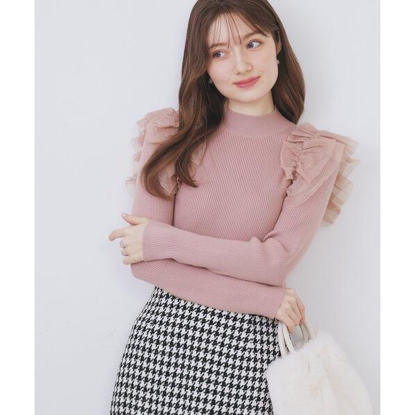 『セール実施中』ZOZO問い合わせ番号:101691074ショップ:index，インデックスブランド:index，インデックス商品名:ショルダーチュールフリルハイネックニット【洗濯機OK/抗ピル】カテゴリ:トップス>ニット/セーターブ...