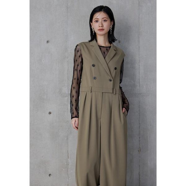 ZOZO問い合わせ番号:101728328ショップ:bflat，ビーフラットブランド:niana，ニアナ，ANDRESD，アンドレスド商品名:テーラーカラーオールインワン 2点セット パンツドレス レース インナー ストライプ 結婚式 成人...