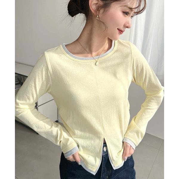 『セール実施中』ZOZO問い合わせ番号:101729120ショップ:moment+，モーメントプラスブランド:moment+，モーメントプラス商品名:配色レイヤードライクセンタースリットシアープルオーバーカテゴリ:トップス>Tシャツ/...