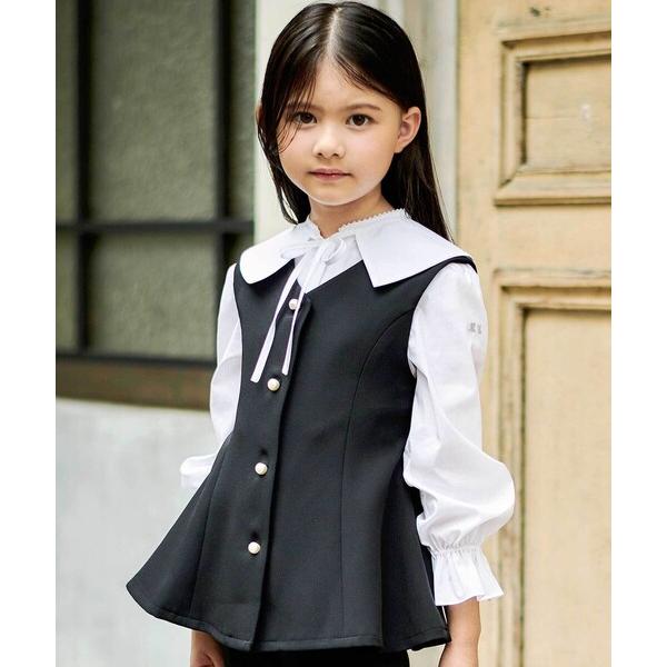 ZOZO問い合わせ番号:101760688ショップ:BEBE ONLINE STORE，ベベ オンラインストアブランド:BeBe，ベベ商品名:ダブルクロスパールボタンフレアベスト(110~160cm)カテゴリ:トップス>ベストブランド...