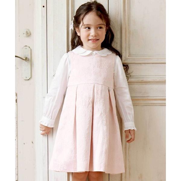 ZOZO問い合わせ番号:101760701ショップ:BEBE ONLINE STORE，ベベ オンラインストアブランド:Tartine et Chocolat，タルティーヌエショコラ商品名:【日本製】ジャガードフラワータック入りジャンパース...