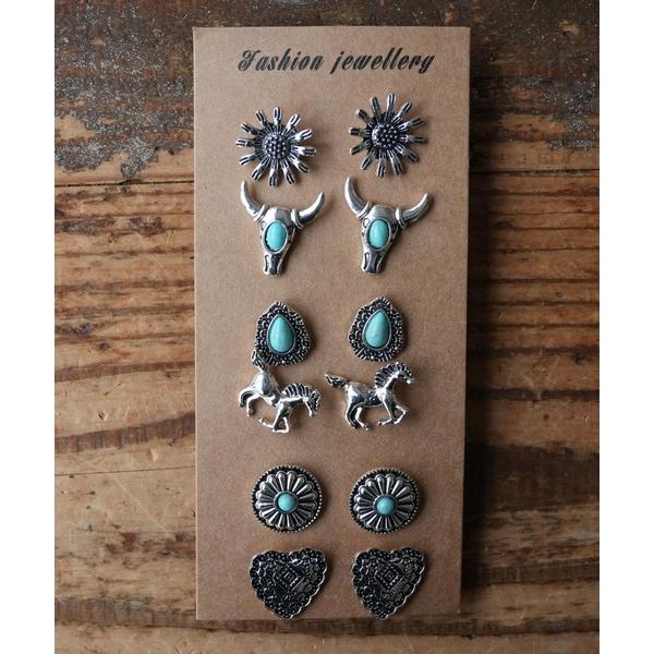 ※このアイテムは返品・交換対象外商品です。ZOZO問い合わせ番号:101761296ショップ:Port，ポートブランド:Port，ポート商品名:【 Port / ポート 】 6ペアセット ターコイズ風＆コンチョモチーフ ヴィンテージ調 ピア...