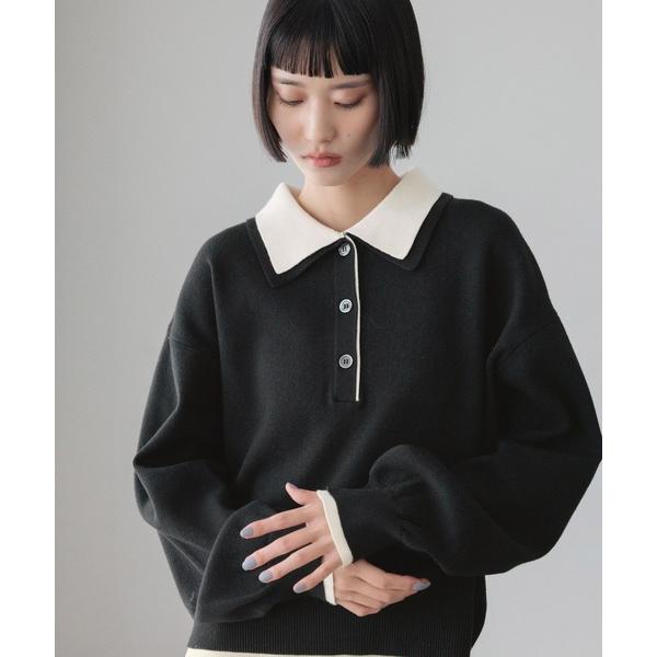 ZOZO問い合わせ番号:101764530ショップ:LOWRYS FARM，ローリーズファームブランド:LOWRYS FARM，ローリーズファーム商品名:バイカラーポロニットロングスリーブ　636126カテゴリ:トップス>ニット/セー...