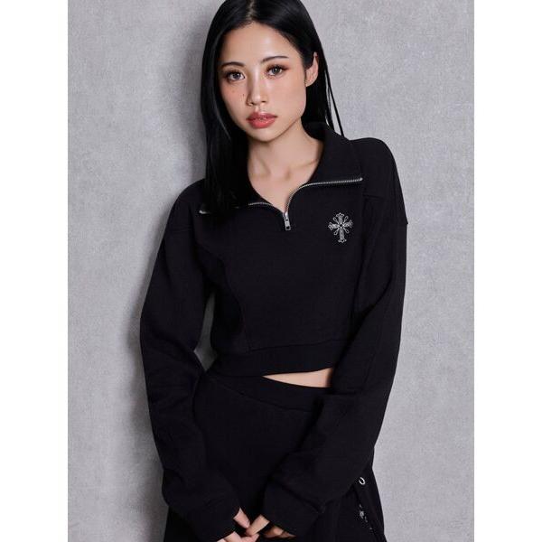 ZOZO問い合わせ番号:101798345ショップ:GYDA，ジェイダブランド:GYDA，ジェイダ商品名:sacred edge crossハーフZIPショートスウェットトップスカテゴリ:トップス>スウェットブランド品番:072612...