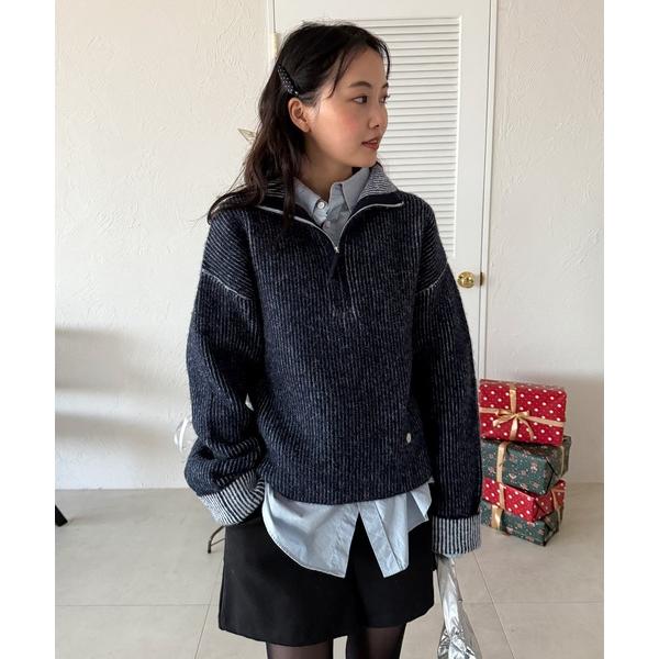 『タイムセール実施中』ZOZO問い合わせ番号:101799413ショップ:MUHET，ミュエータブランド:MUHET，ミュエータ商品名:two-tone half-zip knit pullover / 配色ハーフジップニットカテゴリ:トッ...