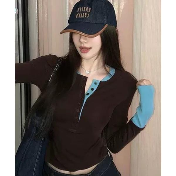 ZOZO問い合わせ番号:101863129ショップ:CELENA，セレナブランド:ampm，エーエムピーエム商品名:配色カフス×ヘンリーネック リブフィットトップスカテゴリ:トップス>Tシャツ/カットソーブランド品番:KME-314素...