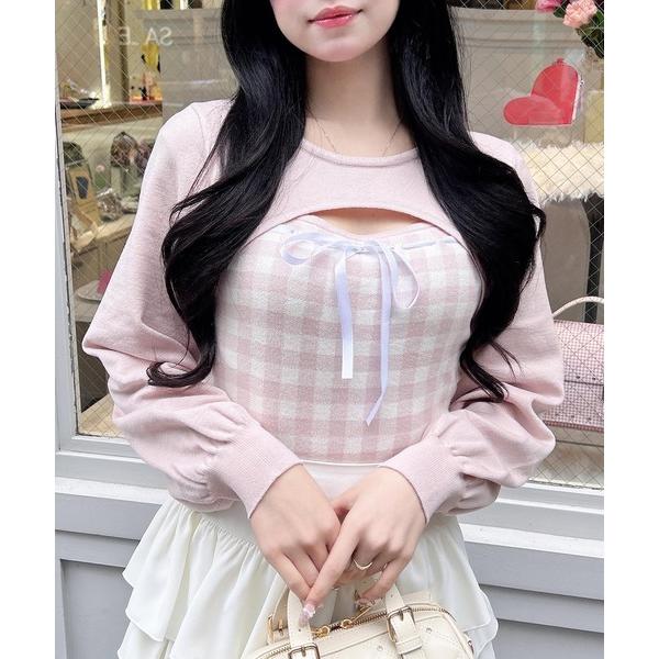 『タイムセール実施中』ZOZO問い合わせ番号:101896794ショップ:INGNI，イングブランド:INGNI，イング商品名:ボレロレイヤード風リボンギンガムチェックニットカテゴリ:トップス>ニット/セーターブランド品番:1261-...