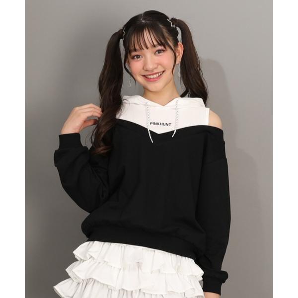 ZOZO問い合わせ番号:101928957ショップ:BABYDOLL，ベビードールブランド:PINKHUNT，ピンクハント商品名:PINKHUNT 肩あき レイヤード風パーカー 1225Kカテゴリ:トップス>パーカーブランド品番:PH...