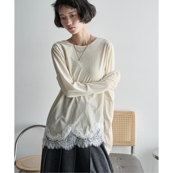 ZOZO問い合わせ番号:101930435ショップ:Auntie Rosa，アンティローザブランド:THE YOn，ザヨン商品名:2WAYレースヘムベロアロンTカテゴリ:トップス>Tシャツ/カットソーブランド品番:TY00000403...