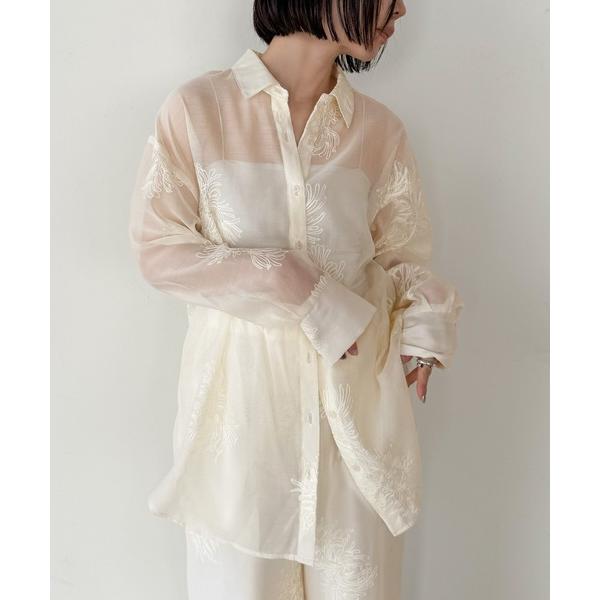 ZOZO問い合わせ番号:101930520ショップ:select MOCA，セレクトモカブランド:select MOCA by son，セレクトモカバイソン商品名:フラワーエンブロイダリーシアーオーバーサイズシャツ【セットアップ対応】【by...