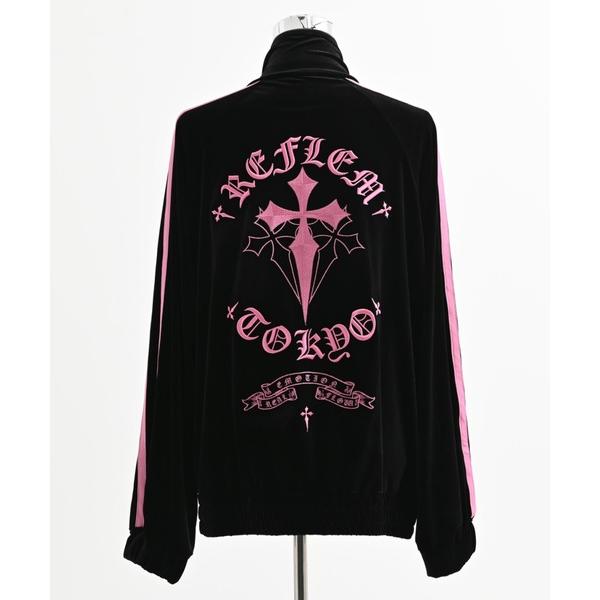 ZOZO問い合わせ番号:101965036ショップ:A'GEM/9 × .kom，エージェムナインブランド:REFLEM，レフレム商品名:『REFLEM/レフレム』クロス刺繍ベロアトラックジャージカテゴリ:トップス>ジャージブランド品...