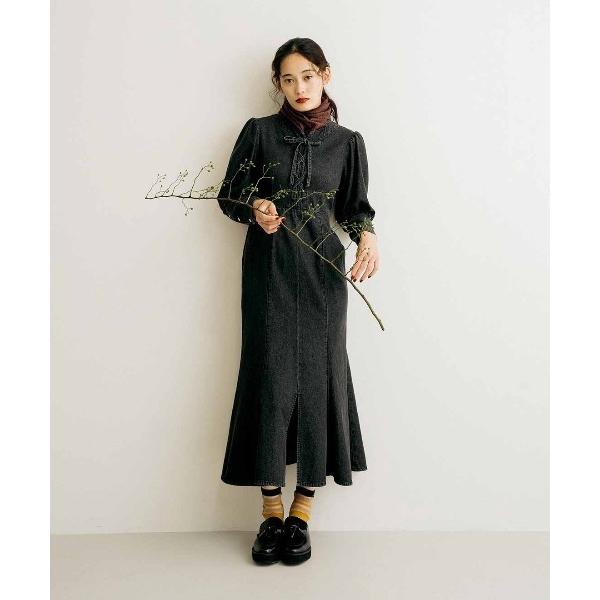 ZOZO問い合わせ番号:101966577ショップ:FELISSIMO，フェリシモブランド:MEDE19F，メデジュウキュウ商品名:ＭＥＤＥ１９Ｆ　アンティーク風のデニムワンピース〈ブラック〉カテゴリ:ワンピース/ドレス>ワンピースブ...