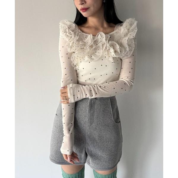 ZOZO問い合わせ番号:102000790ショップ:chuclla，チュクラブランド:SANSeLF，サンセルフ商品名:【SANSeLF】フリルネックトップス saw25a071カテゴリ:トップス>その他トップスブランド品番:saw2...