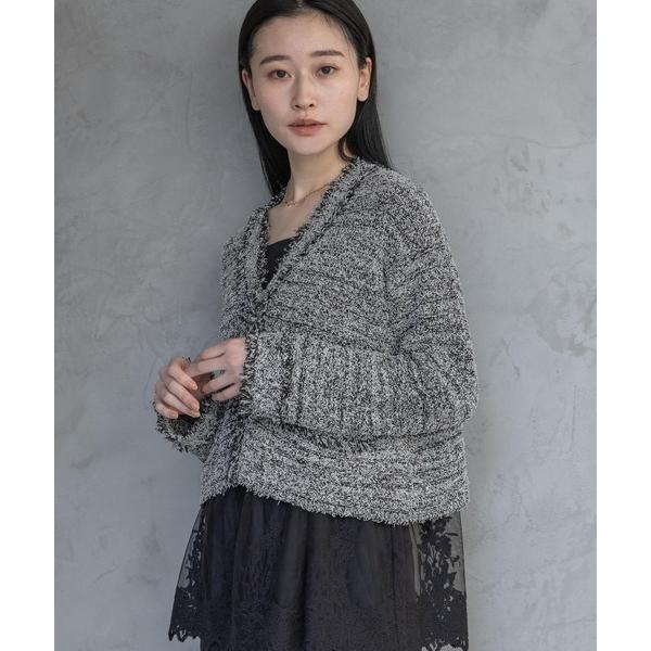 『セール実施中』ZOZO問い合わせ番号:102034099ショップ:A part by，アパートバイブランド:A part by，アパートバイ商品名:フリンジツイードニットVネックカーディガンカテゴリ:トップス>カーディガン/ボレロブ...