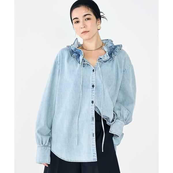 ZOZO問い合わせ番号:102036599ショップ:NOLLEY'S，ノーリーズブランド:Rie Miller，リエミラー，NOLLEY'S，ノーリーズ商品名:【RM denim】フリルギャザーデニムブラウスカテゴリ:トップス>シャツ...