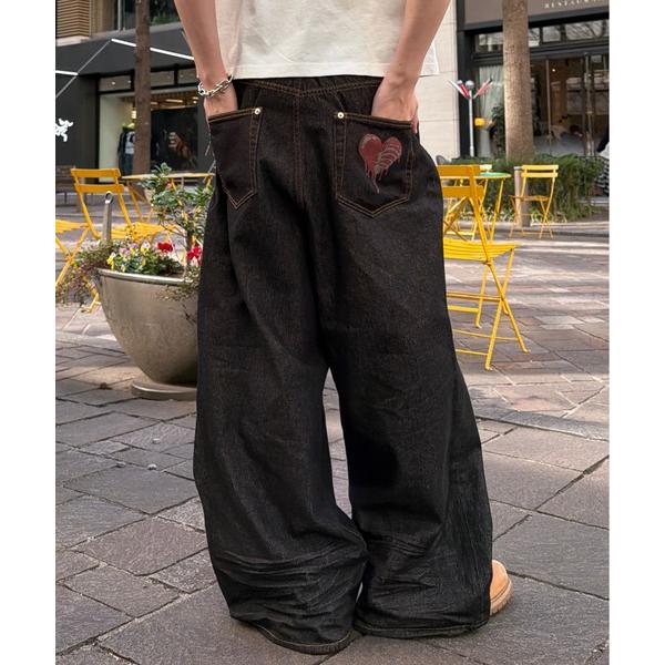 ZOZO問い合わせ番号:102038729ショップ:IF Div.，アイエフディビジョンブランド:ADAMASTE，アダマスト商品名:Skeleton Heart Logo Buggy Rigid  Denim Pants - スケルトンハ...
