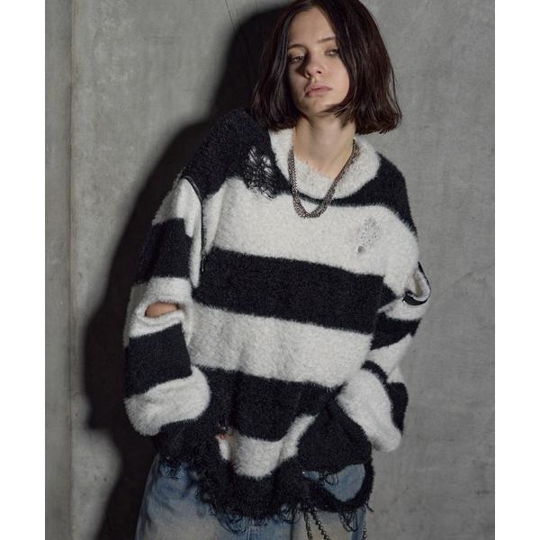 『タイムセール実施中』参考価格：7，920円発売時期：2025年09月コンディション：A（使用感なし）数回使用した程度で使用感が感じられないアイテム参考商品名：【ERAR】ジップアームハイダメージハイギミックボーダーニット参考品番：er25...