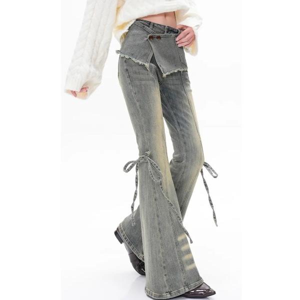 『タイムセール実施中』ZOZO問い合わせ番号:102106298ショップ:Ada.，エイダブランド:inst.ALL，インストール商品名:サイドリボンラップ付きデニムフレアパンツカテゴリ:パンツ>デニムパンツブランド品番:A22600...