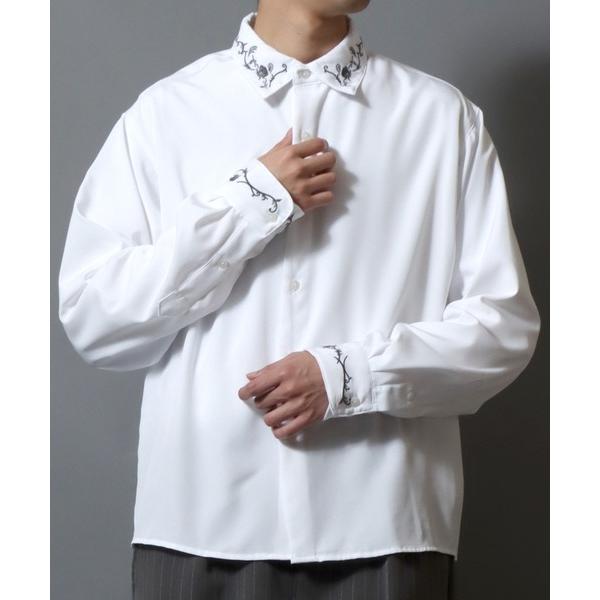 ZOZO問い合わせ番号:102176602ショップ:ANPAS，アンパスブランド:ANPAS，アンパス商品名:Embroidered-Collar Long-Sleeve Shirt/襟花刺繍 長袖シャツ メンズ ストレッチ きれいめシャツ...