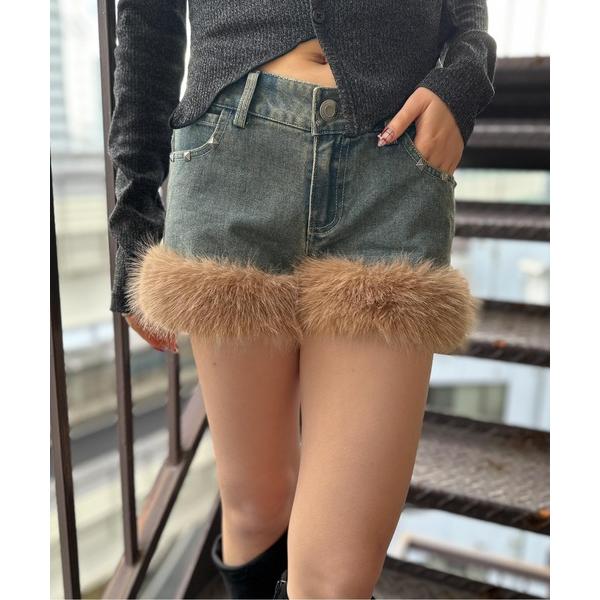 『セール実施中』ZOZO問い合わせ番号:102176802ショップ:DIAVEL，ディアベルブランド:GORGE，ゴージ，DIAVEL，ディアベル商品名:《裾ファー付き×デニム素材》デニムショートパンツ／秋冬Y2Kカテゴリ:パンツ>そ...