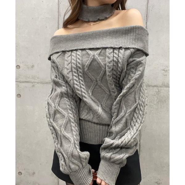 『タイムセール実施中』ZOZO問い合わせ番号:102222263ショップ:me Jane，ミージェーンブランド:ROGER AND RAW，ロジャーアンドロウ，meJane，ミージェーン商品名:チョーカー付きオフショルケーブルニットカテゴリ...