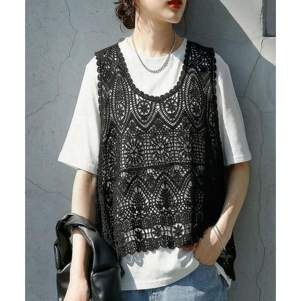 ZOZO問い合わせ番号:102306847ショップ:antiqua，アンティカブランド:antiqua，アンティカ商品名:透かし編み クロシェ ニットベストカテゴリ:トップス>ベストブランド品番:ANS-00027素材:表地：綿100...