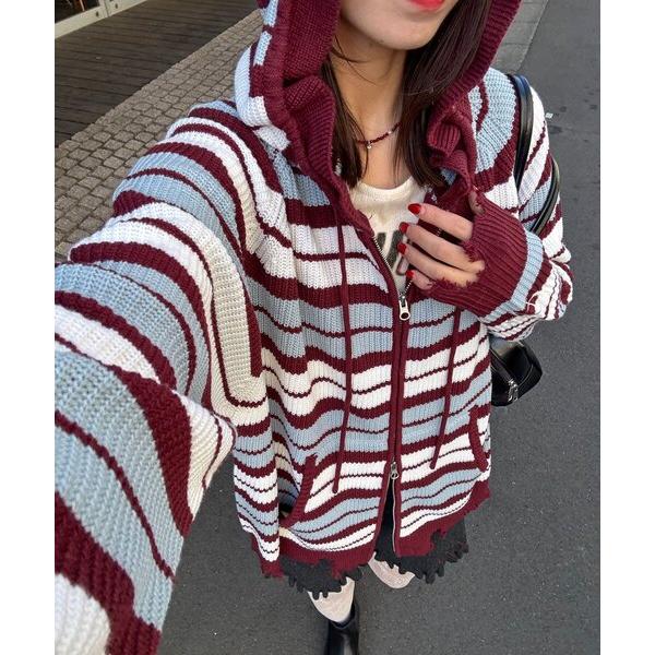 ZOZO問い合わせ番号:102307374ショップ:CIAOPANIC，チャオパニックブランド:CIAOPANIC，チャオパニック商品名:アソートボーダーダブルジップニットパーカーカテゴリ:トップス>パーカーブランド品番:CPZ106...