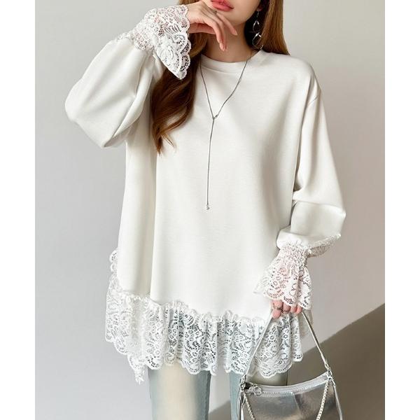 『タイムセール実施中』ZOZO問い合わせ番号:102307385ショップ:Ada.，エイダブランド:COCOMOMO，ココモモ商品名:チュニックレーストップス レース切り替え オーバーサイズ チュニック丈 レーストップス 袖口レース 裾レー...