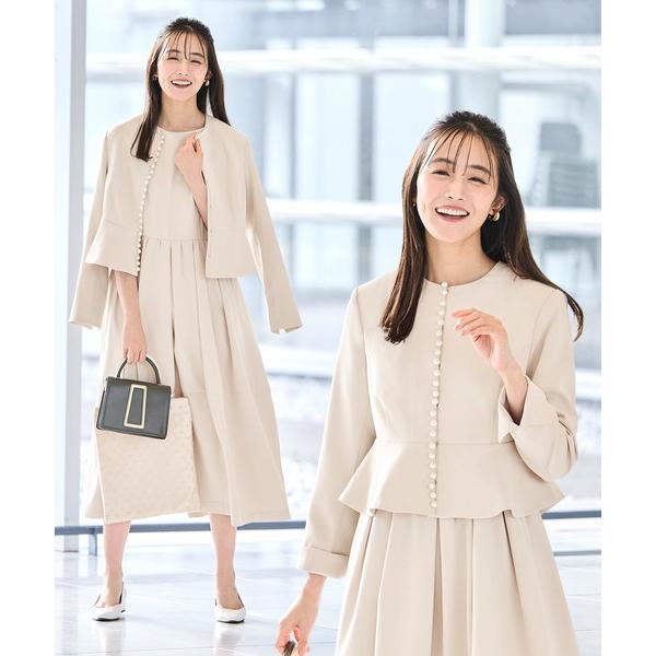 ZOZO問い合わせ番号:102308254ショップ:RUIRUE BOUTIQUE，ルイルエブティックブランド:RUIRUE BOUTIQUE，ルイルエブティック商品名:ストレッチ ｜ ノーカラー パールペプラム ワンピース スーツ ｜ セ...