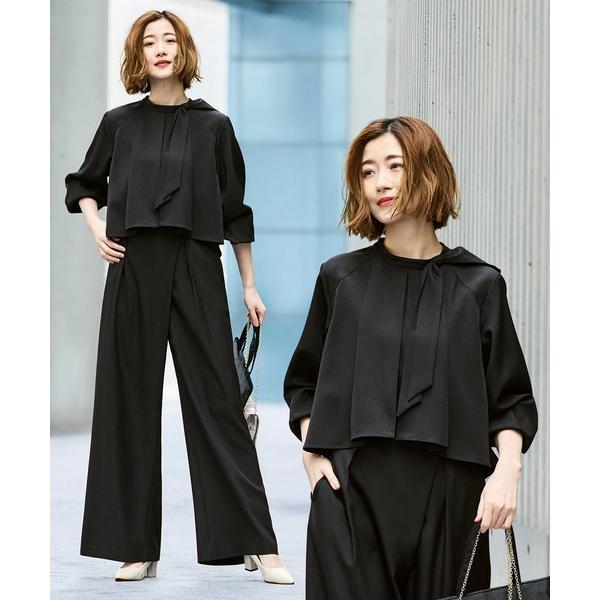 ZOZO問い合わせ番号:102308255ショップ:RUIRUE BOUTIQUE，ルイルエブティックブランド:RUIRUE BOUTIQUE，ルイルエブティック商品名:ストレッチ ｜ ケープ リボン ラップワイドパンツ セットアップ ｜ ...