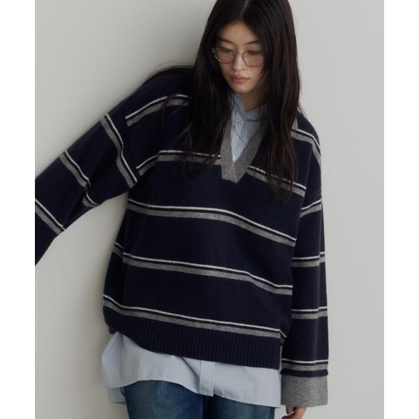 『タイムセール実施中』ZOZO問い合わせ番号:102308960ショップ:Auntie Rosa，アンティローザブランド:bita.，ビタ商品名:衿つきVネックボーダーニットカテゴリ:トップス>ニット/セーターブランド品番:BADEE...