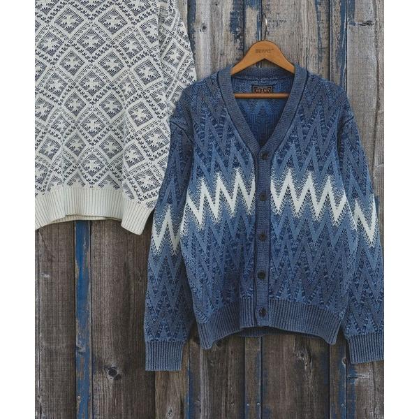 ZOZO問い合わせ番号:102343202ショップ:BEAMS MEN，ビームス メンブランド:BEAMS PLUS，ビームスプラス商品名:Cardigan Jacquard Indigo Yarnカテゴリ:トップス>カーディガン/ボ...