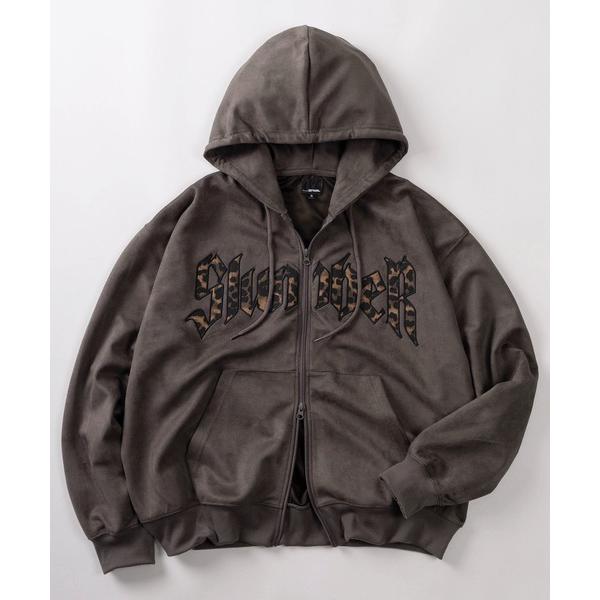 『タイムセール実施中』ZOZO問い合わせ番号:102377063ショップ:SlashDate，スラッシュデイトブランド:SlashDate，スラッシュデイト商品名:【85】フェイクスウェード ヒョウ柄ロゴ ジップパーカー/ダブルジップ/スト...