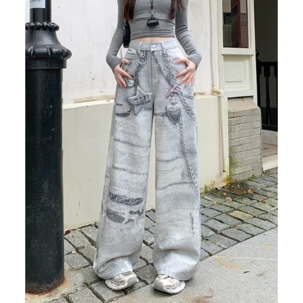 『セール実施中』ZOZO問い合わせ番号:102410530ショップ:Teem Store，チームストアブランド:lilful，リルフル商品名:【26年春夏新作】チェーンプリントデザイン ワイドデニムパンツカテゴリ:パンツ>デニムパンツ...