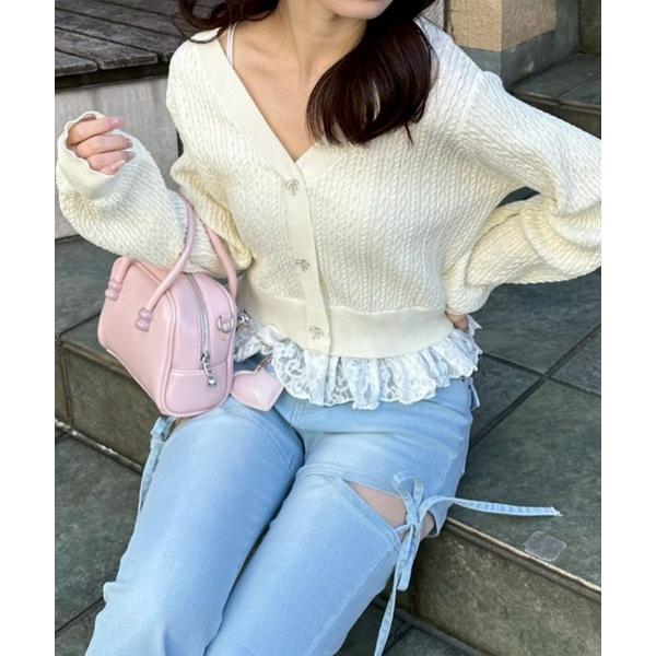 『タイムセール実施中』ZOZO問い合わせ番号:102418360ショップ:RMAF，リマインドミーアンドフォーエバーブランド:continuer de NICE CLAUP，コンティニューデナイスクラップ商品名:裾レースリボン釦カーディガン...