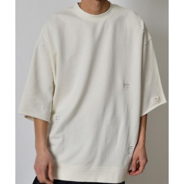 ZOZO問い合わせ番号:102454345ショップ:DOUBLE STEAL，ダブルスティールブランド:DOUBLE STEAL，ダブルスティール商品名:DSピグメントダメージ裏毛5分袖スウェットPOカテゴリ:トップス>スウェットブラ...