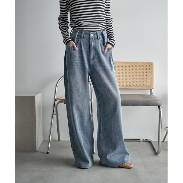 ZOZO問い合わせ番号:102458968ショップ:Auntie Rosa，アンティローザブランド:THE YOn，ザヨン商品名:ウエストタックワイドパンツ　デニム/ツイルカテゴリ:パンツ>デニムパンツブランド品番:TY0000042...