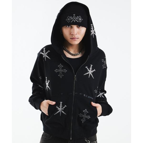 ZOZO問い合わせ番号:102542893ショップ:SUPPLIER，サプライヤーブランド:UNKNOWN LONDON，アンノウン・ロンドン商品名:ジップフーディ｜Dagger Cross Rhinestone Zip Hoodie｜Un...
