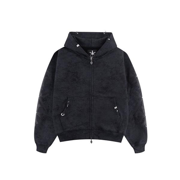 ZOZO問い合わせ番号:102542896ショップ:SUPPLIER，サプライヤーブランド:UNKNOWN LONDON，アンノウン・ロンドン商品名:ジップフーディ｜Dagger Cross Leather Patch Zip Hoodie...