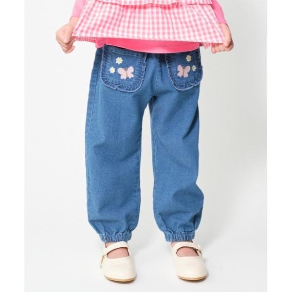 ZOZO問い合わせ番号:102582286ショップ:こどもの森e-shop，コドモノモリイーショップブランド:moujonjon，ムージョンジョン商品名:蝶々お花刺繍デニムロングパンツカテゴリ:パンツ>その他パンツブランド品番:M27...