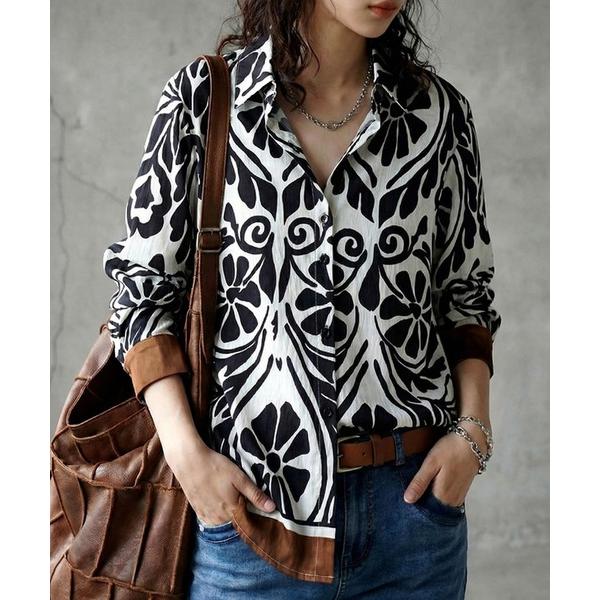 ZOZO問い合わせ番号:102705845ショップ:antiqua，アンティカブランド:antiqua，アンティカ商品名:長袖 レギュラーカラー ダマスク 柄シャツカテゴリ:トップス>シャツ/ブラウスブランド品番:ANS-00013素...